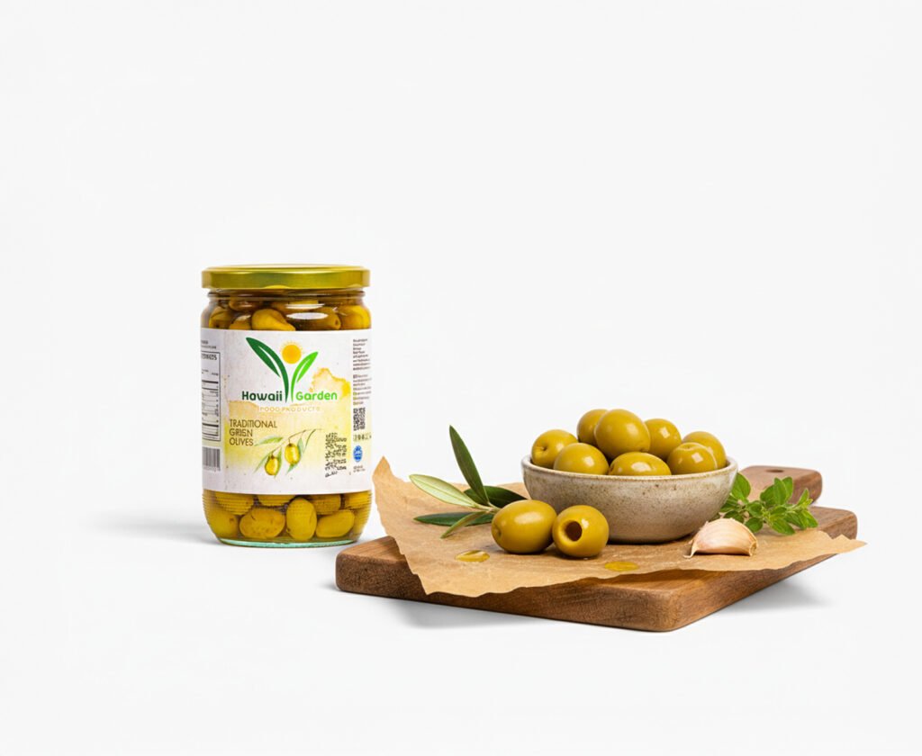 Traditional Green Olives – 660g – Hawaii Garden